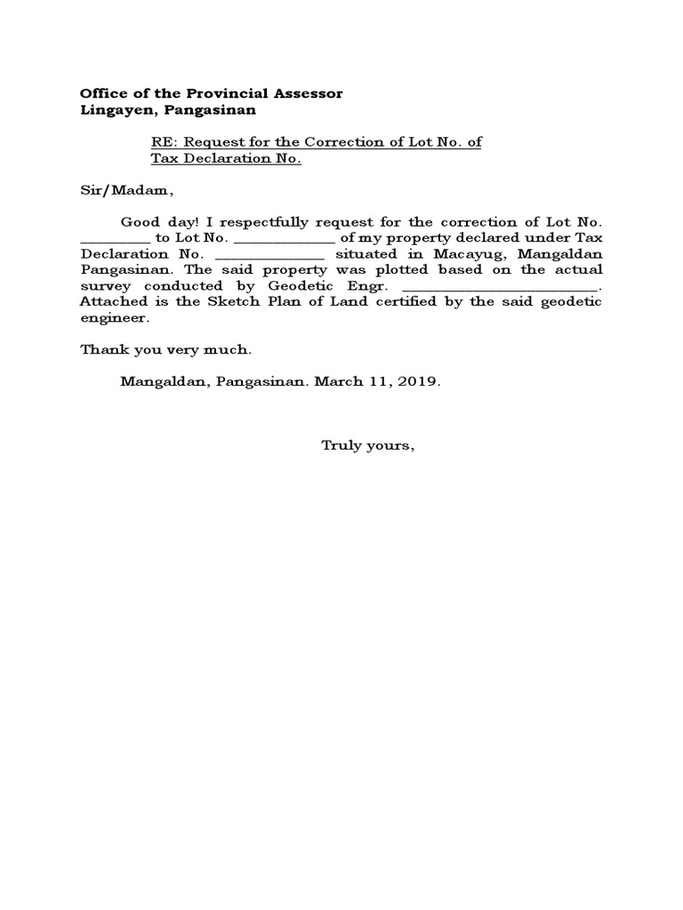 Letter Request Correction of Lot Number | PDF