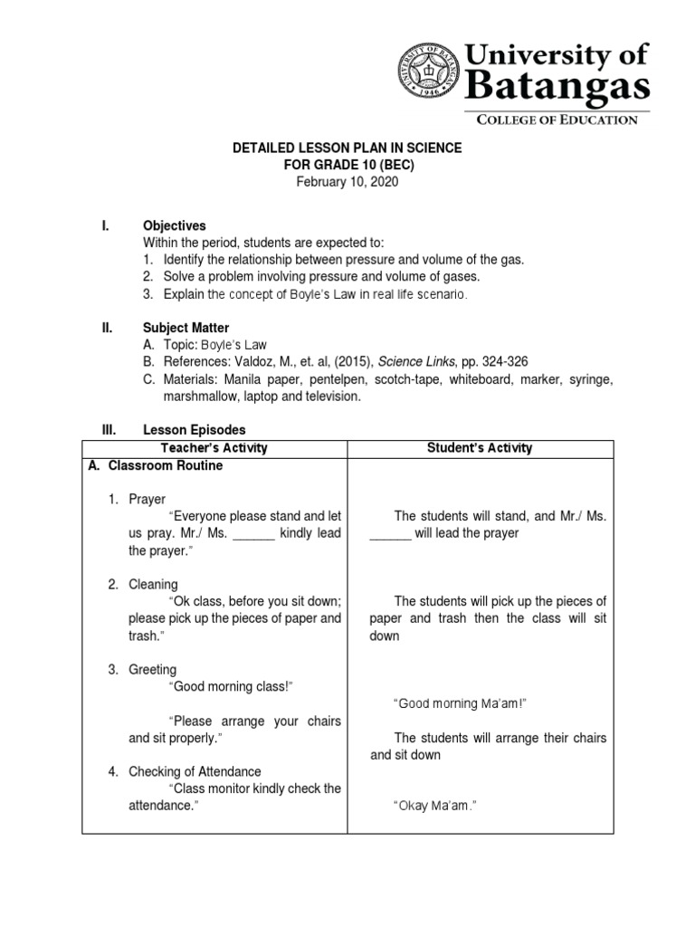 Boyle's Law Lesson Plan | PDF | Gases | Applied And Interdisciplinary ...