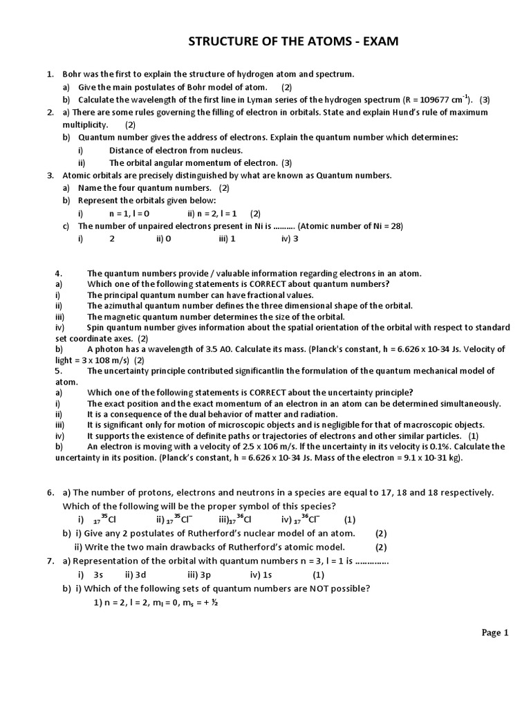 Atom Exam: Quantum Concepts & Models | PDF | Atomic Orbital | Electron