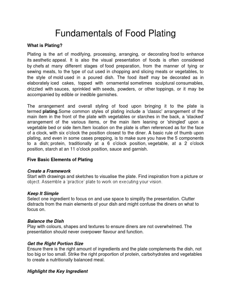 Fundamentals For Food Plating | PDF | Tableware | Garnish (Food)