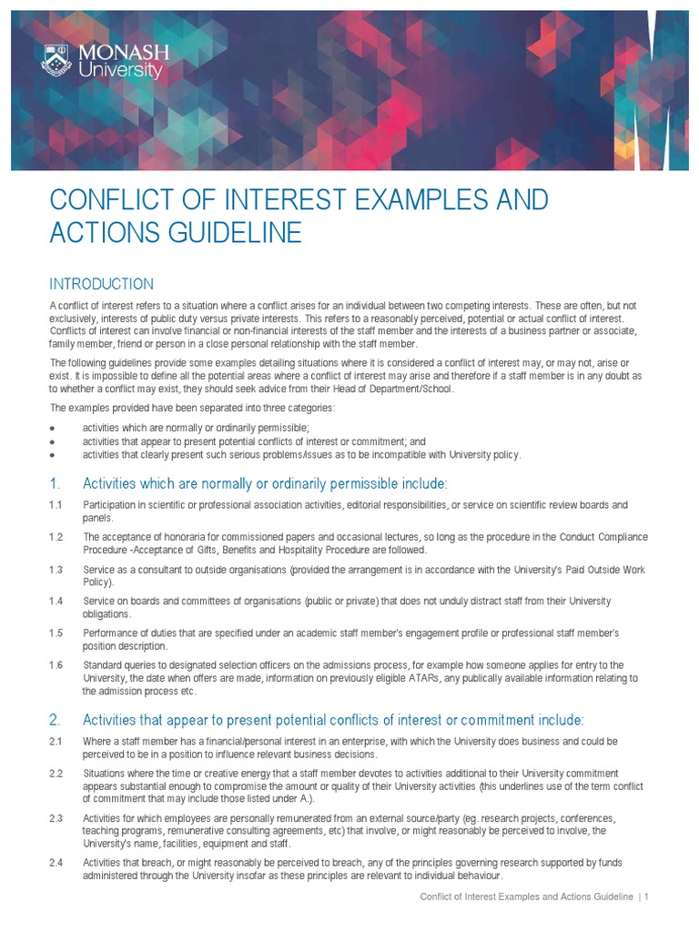 Conflict of Interest Guidelines and Examples | PDF | Conflict Of ...
