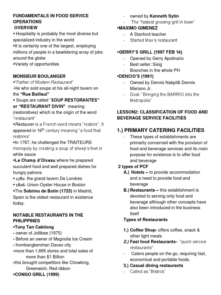 Fundamentals in Food Service Operations | PDF | Waiting Staff | Foodservice