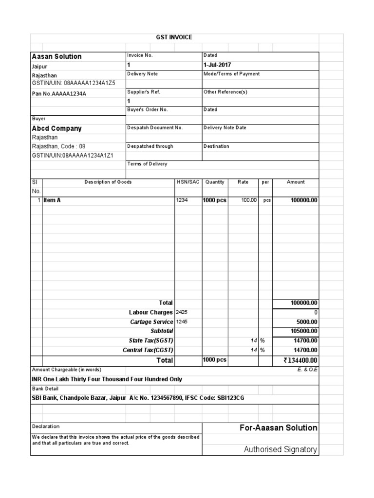 TALLY GST Bill Format | PDF | Invoice | Taxation