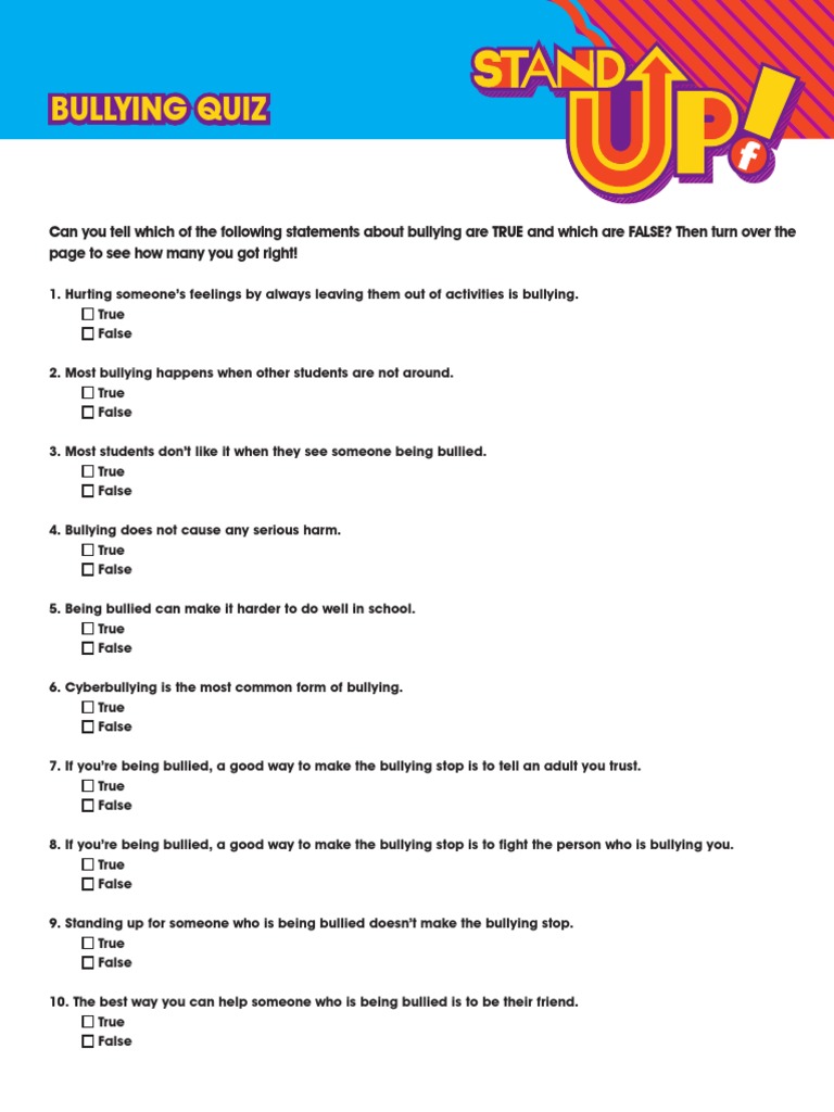 Standup 2016 Bullying Quiz | PDF | Bullying | Cyberbullying