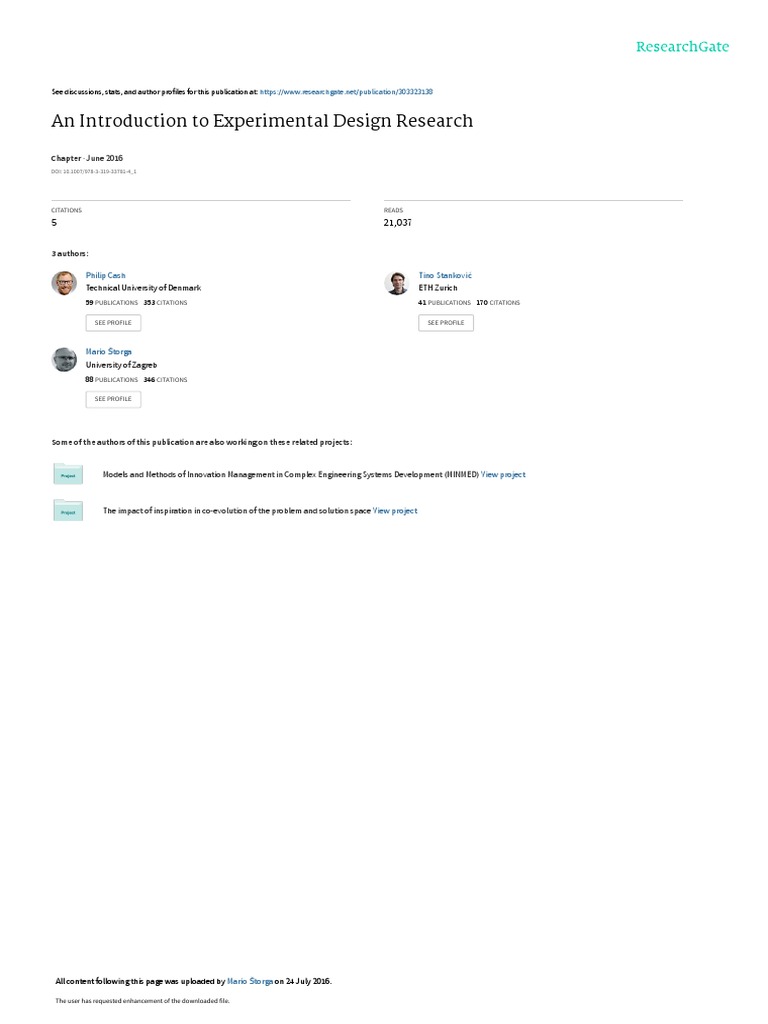 An Introduction To Experimental Design Research | PDF | Scientific ...