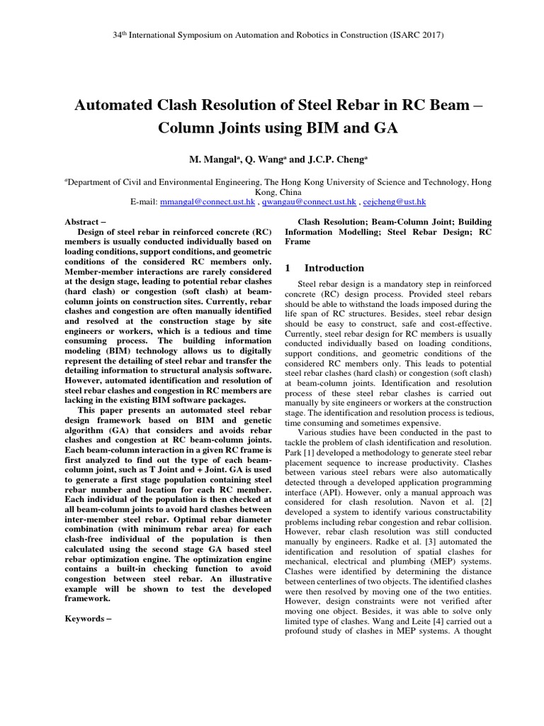 Automated Clash Resolution of Steel Rebar in RC Beam - Column Joints ...
