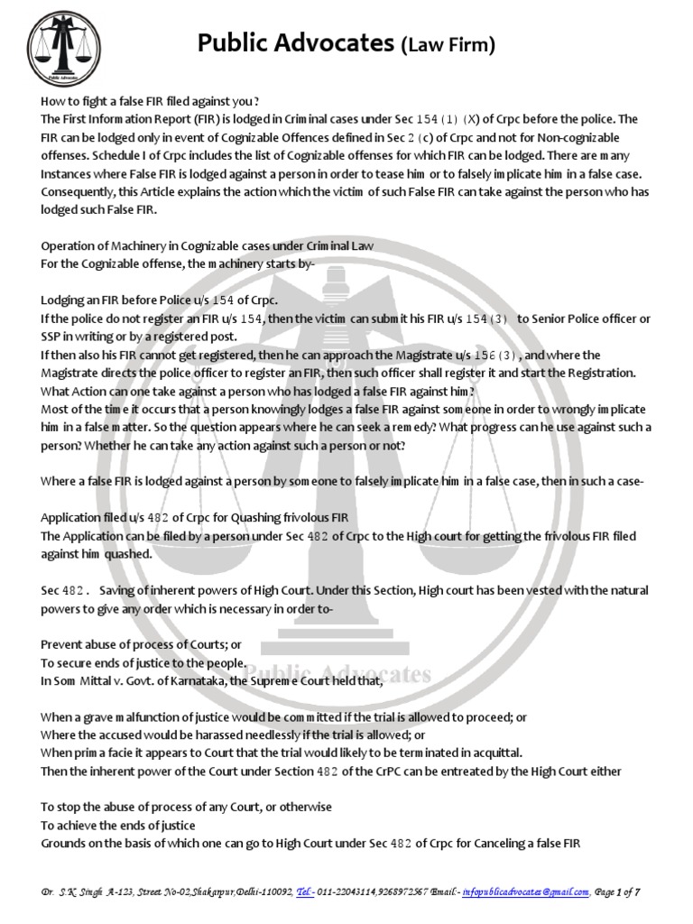 How To Fight A False FIR Filed Against You | PDF | Bail | Arrest
