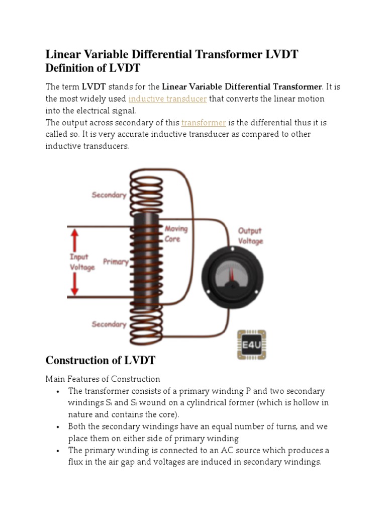 Linear Variable Differential Transformer LVDT | PDF | Transformer | Inductance