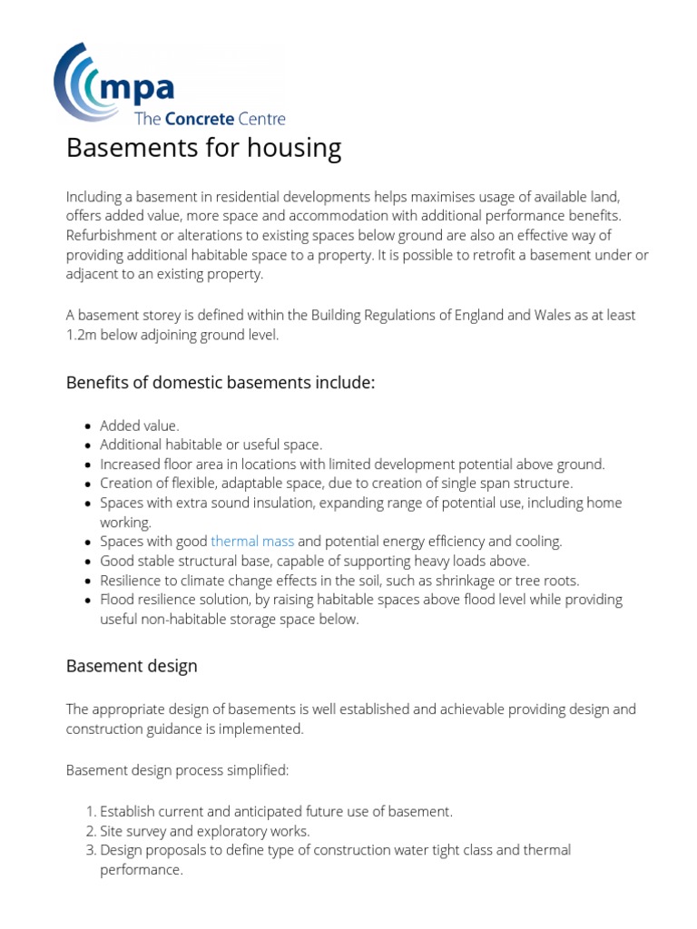 Basements For Housing | PDF | Basement | Concrete