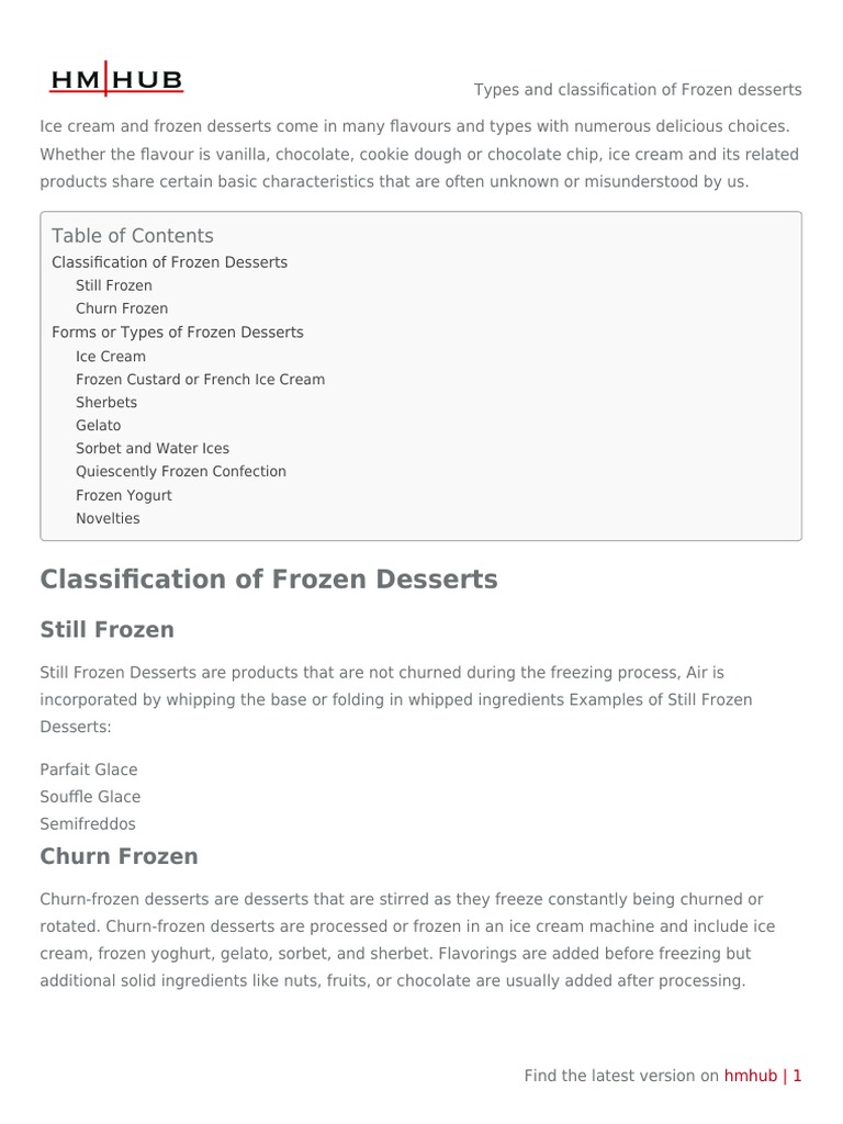 Types and Classification of Frozen Desserts | PDF | Desserts | Ice Cream