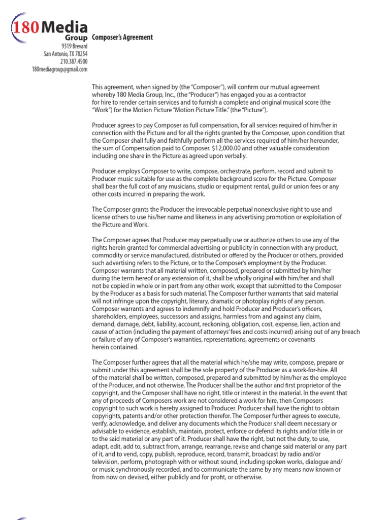 Composer's Contract Terms | PDF | License | Injunction
