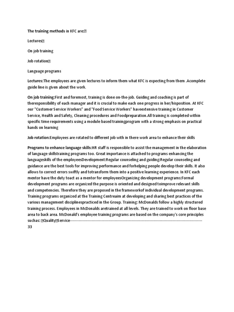 KFC employee training methods under 40 characters | PDF