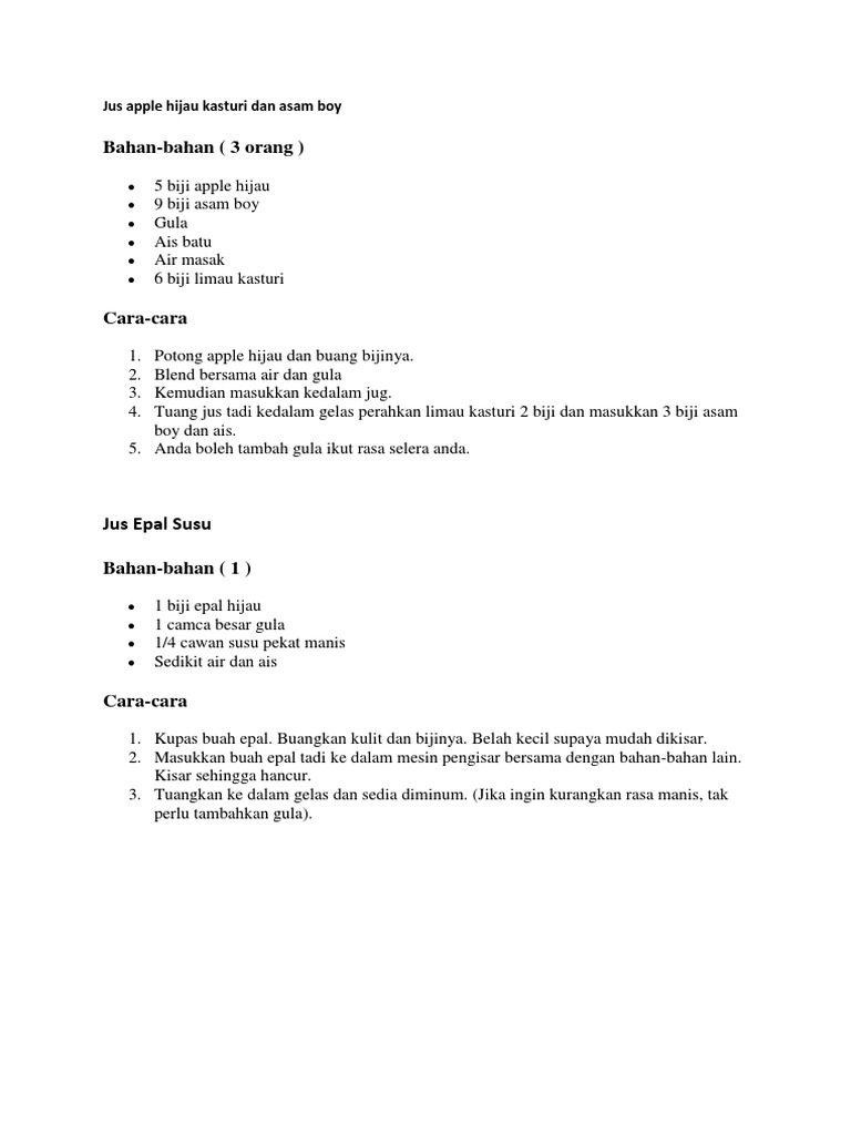 Jus Apple Hijau Kasturi Dan Asam Boy | PDF