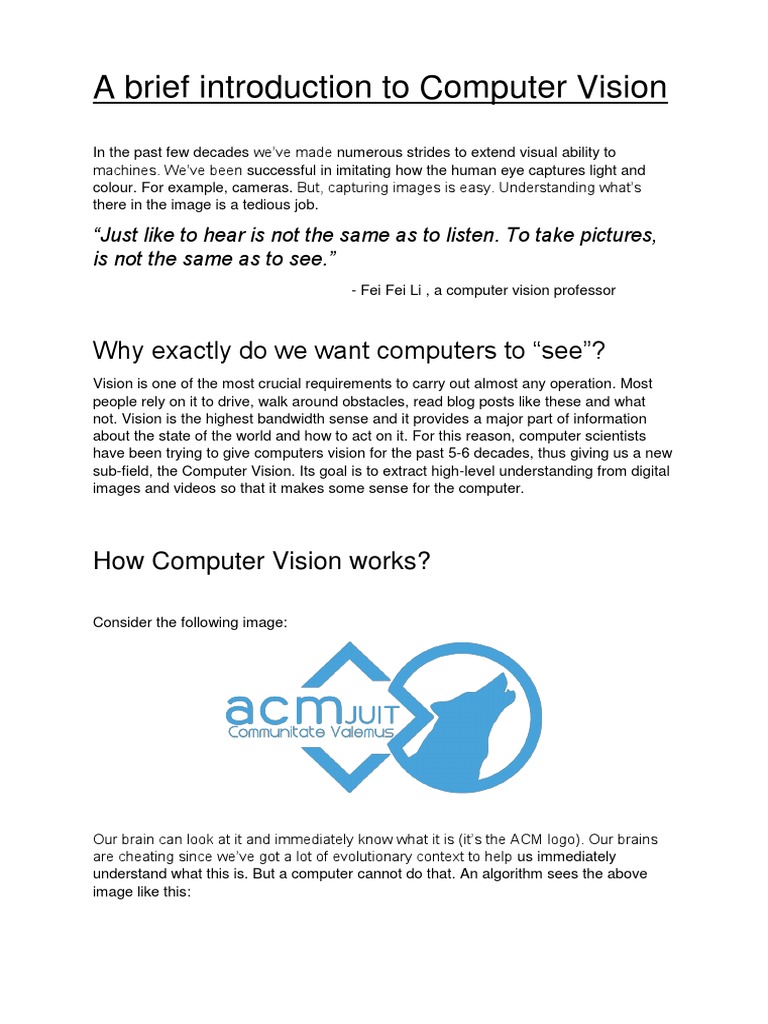 A Brief Introduction To Computer Vision | PDF | Computer Vision ...