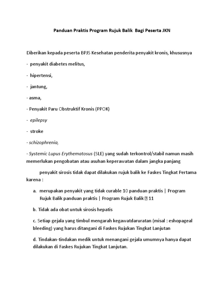 Panduan Praktis Program Rujuk Balik Bagi Peserta JKN | PDF