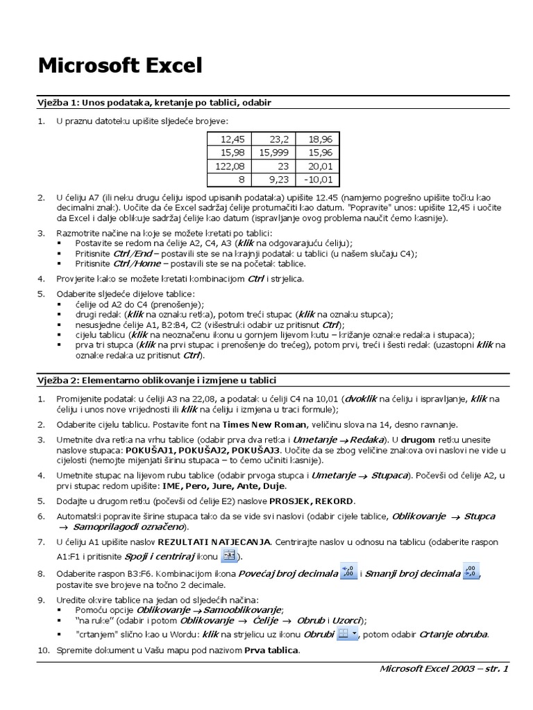 Vjezbe - Excel Zadaca | PDF