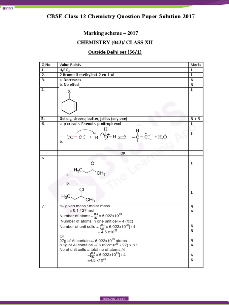 CBSE Class 12 Question Paper Solution 2017 Chemistry Set 1 | PDF | Ion ...