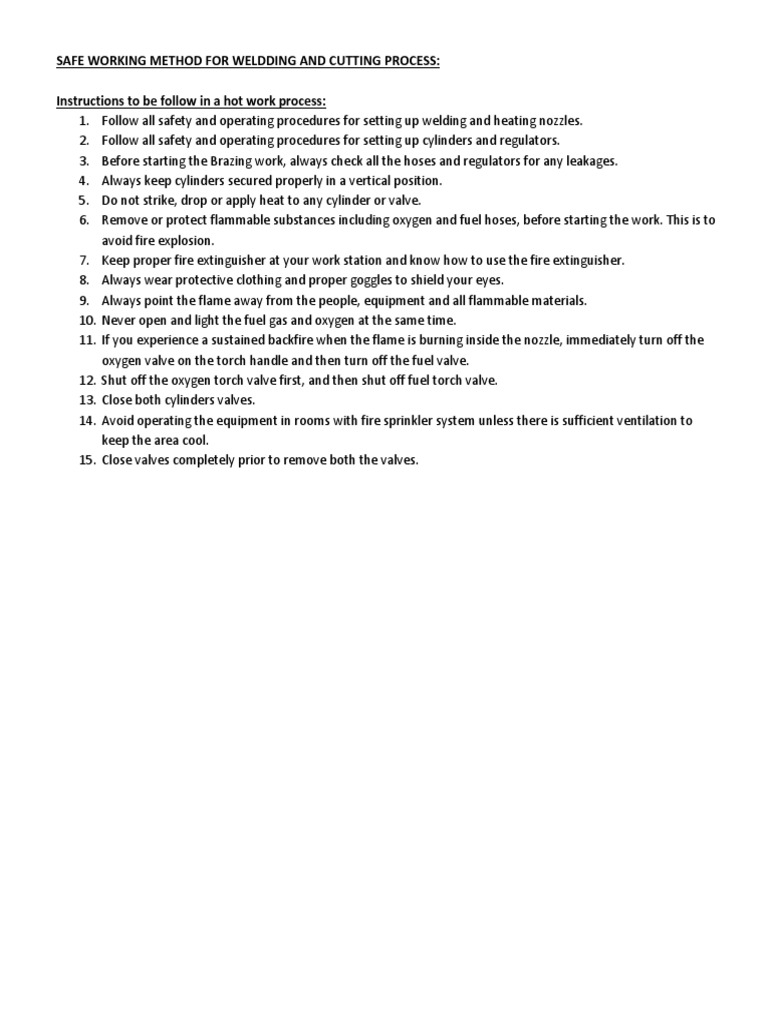 Method Statement For Hot Work | PDF