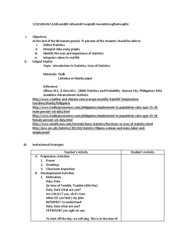 Introduction to Statistics Lesson Plan | PDF | Chart | Pie Chart
