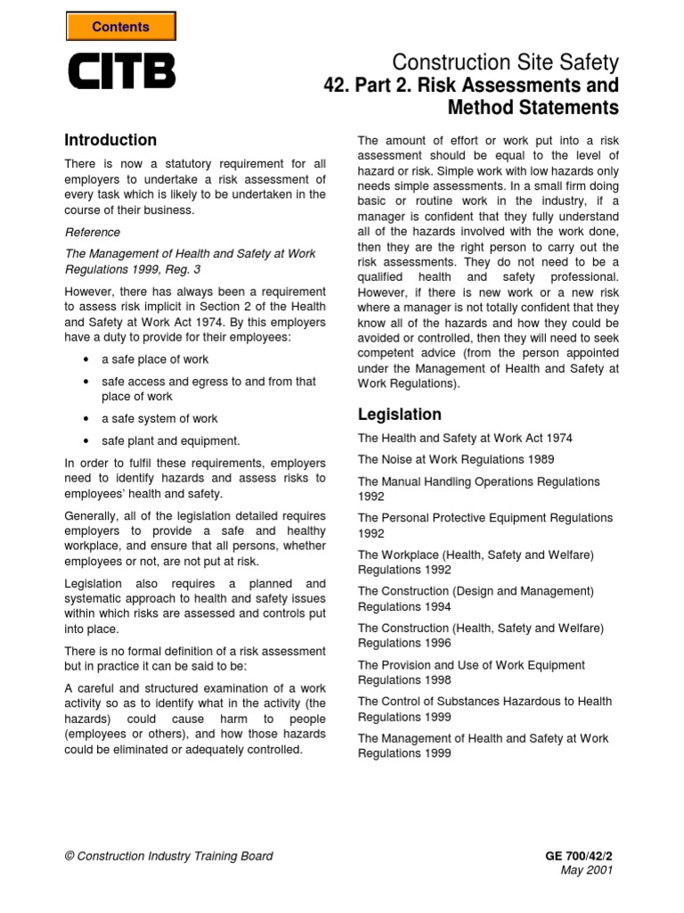 0001 CITB Risk Assessment | PDF | Risk Assessment | Occupational Safety ...