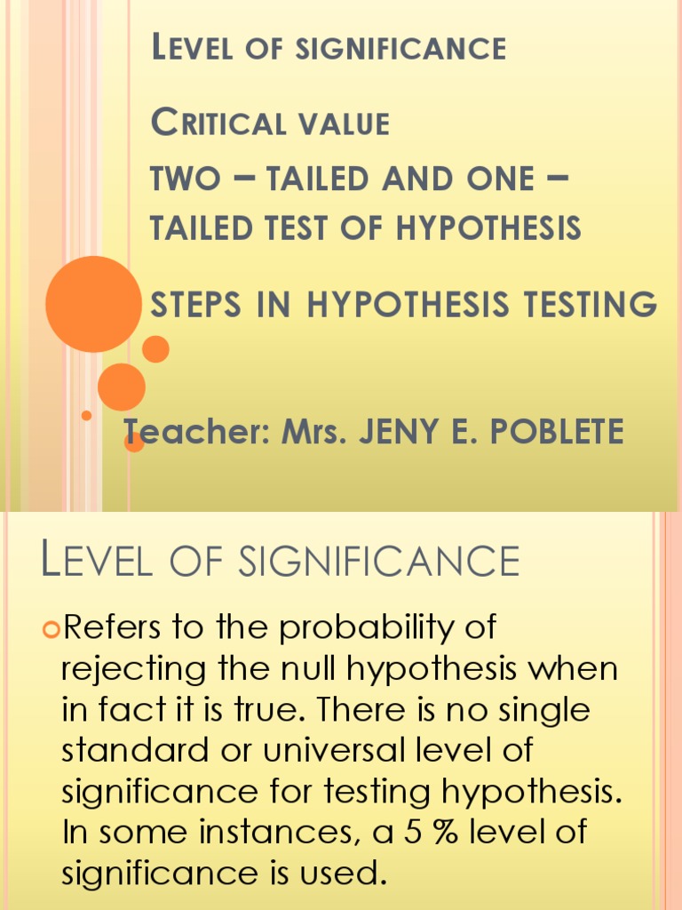 Level of Significance | PDF | Statistical Hypothesis Testing ...