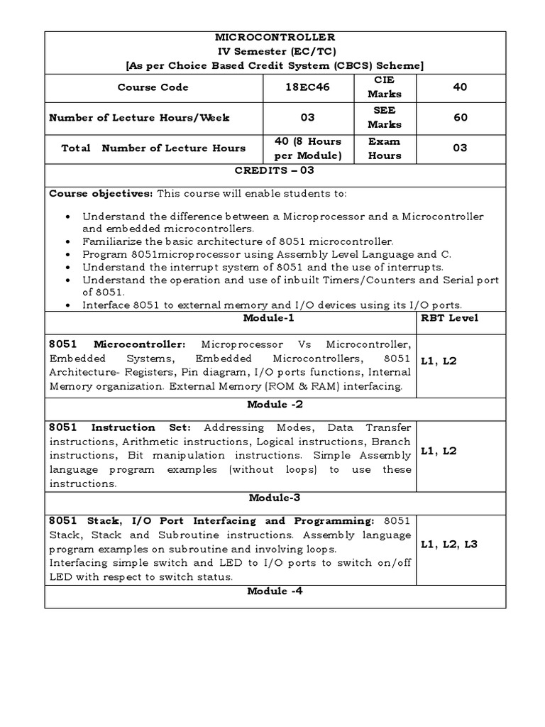 Syllabus Microcontroller Pdf Microcontroller Subroutine