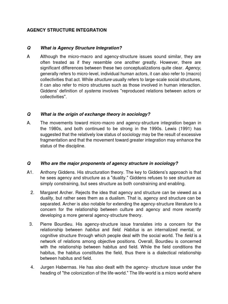 Agency Structure Integration | Download Free PDF | Sociology ...