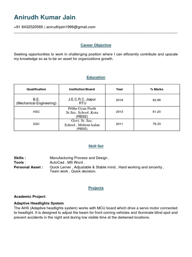 Anirudh Resume | PDF | Engineering | Cognition