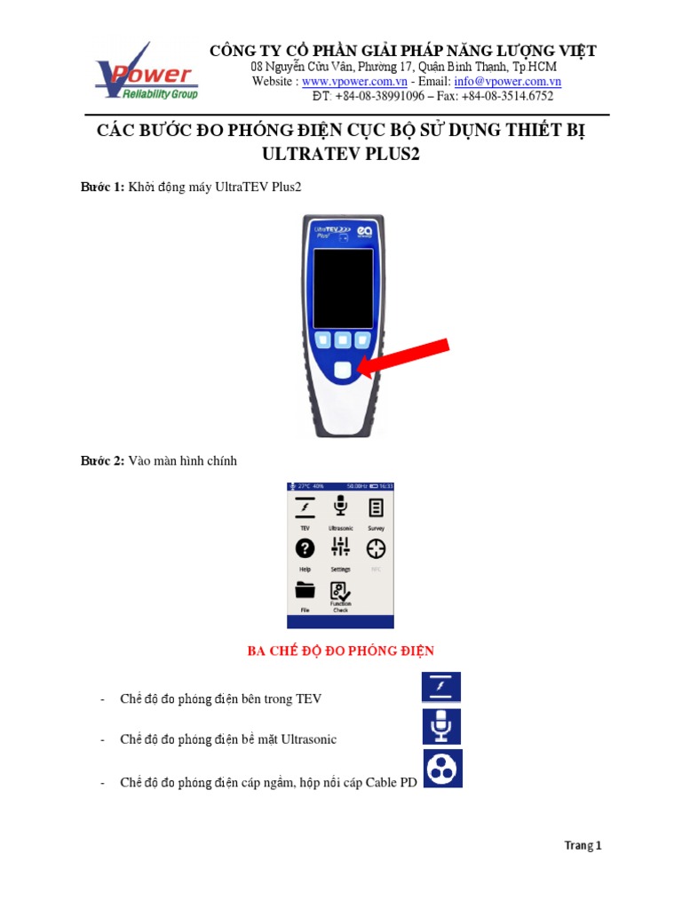 CÁC BƯỚC ĐO PHÓNG ĐIỆN CỤC BỘ SỬ DỤNG THIẾT BỊ ULTRATEV PLUS2 | PDF