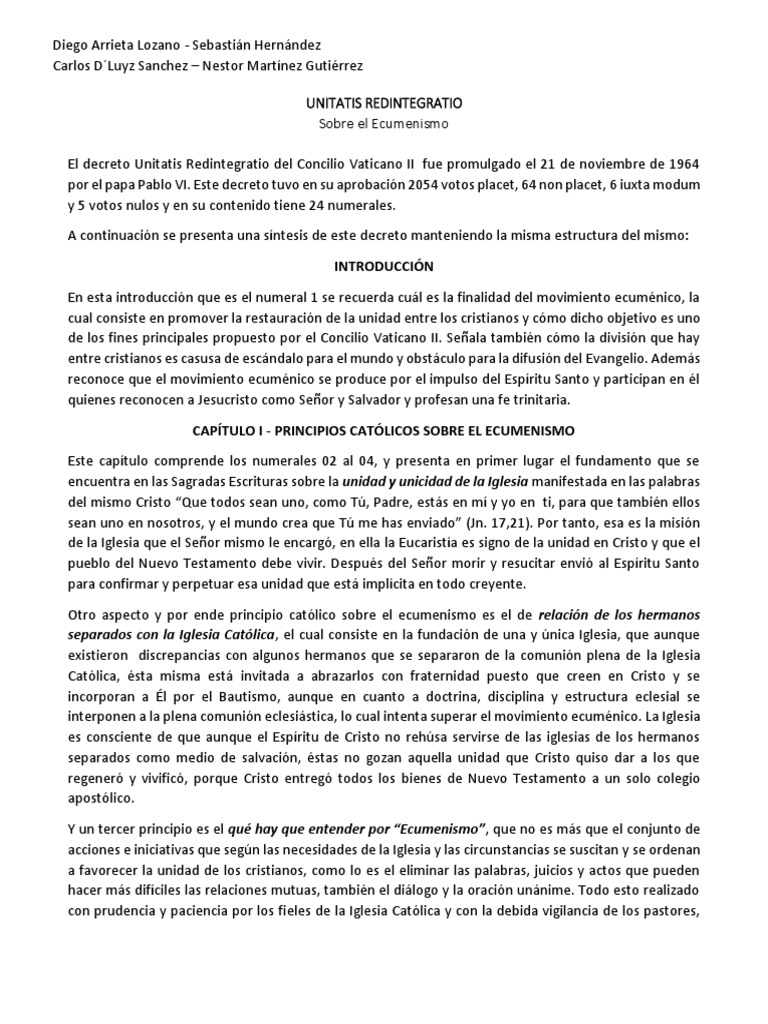 Unitatis Redintegratio PDF | PDF | Iglesia Católica | Ecumenismo