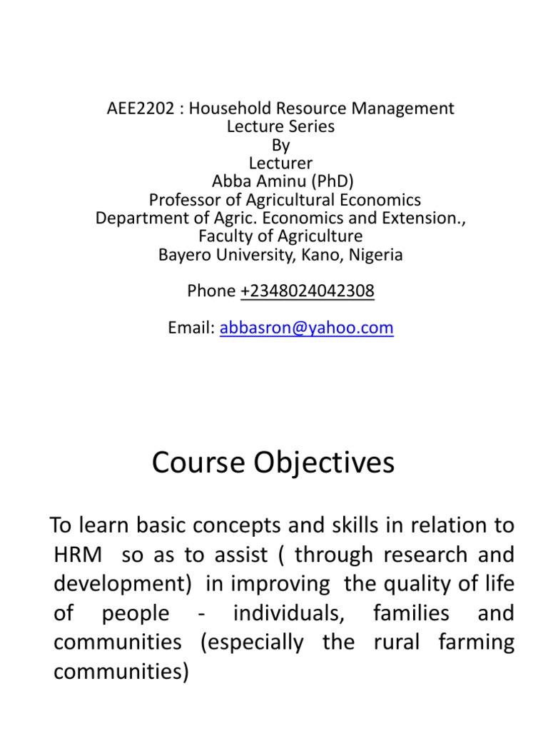 Household Resource Management | PDF | Food Security | Resource