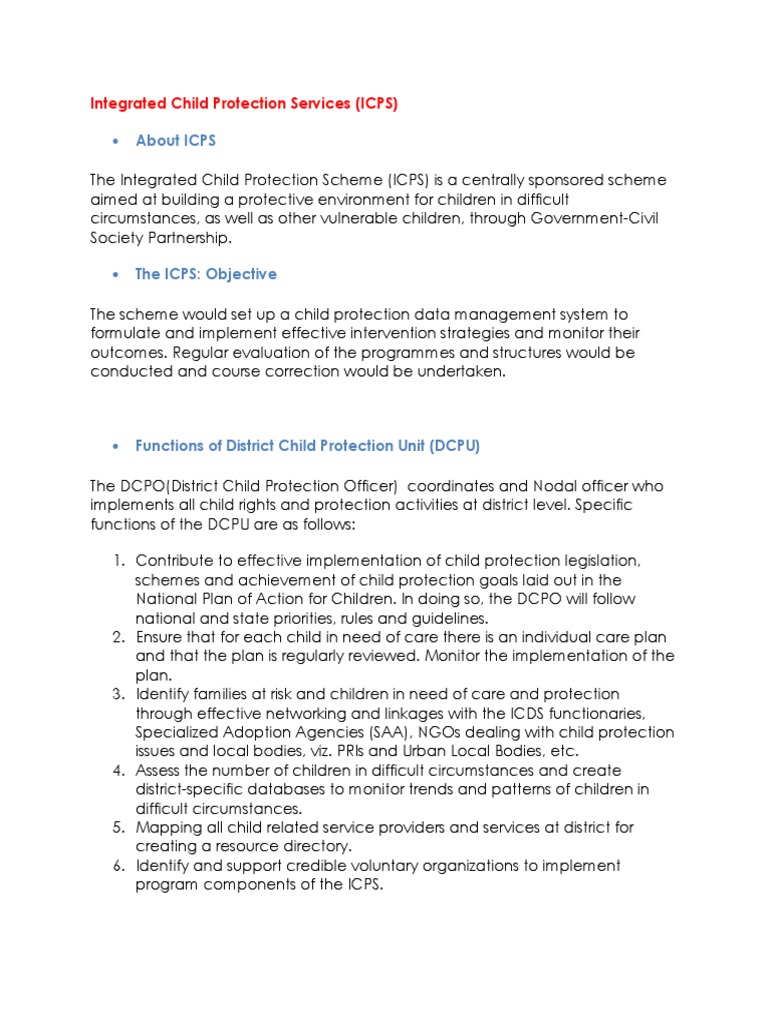 Integrated Child Protection Services in India: Objectives, Functions ...
