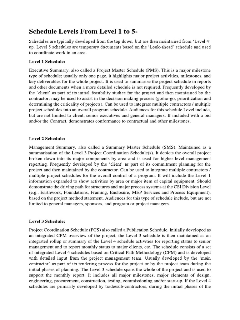 Schedule Levels From Level 1 To 5 | PDF | Project Management | Business
