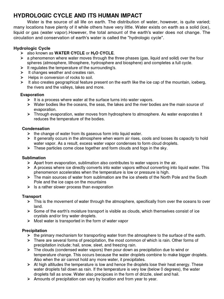 Hydrologic Cycle and Its Human Impact | PDF | Water Vapor | Water Cycle