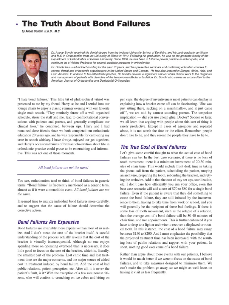 Bond Failure | PDF | Orthodontics | Dental Degree