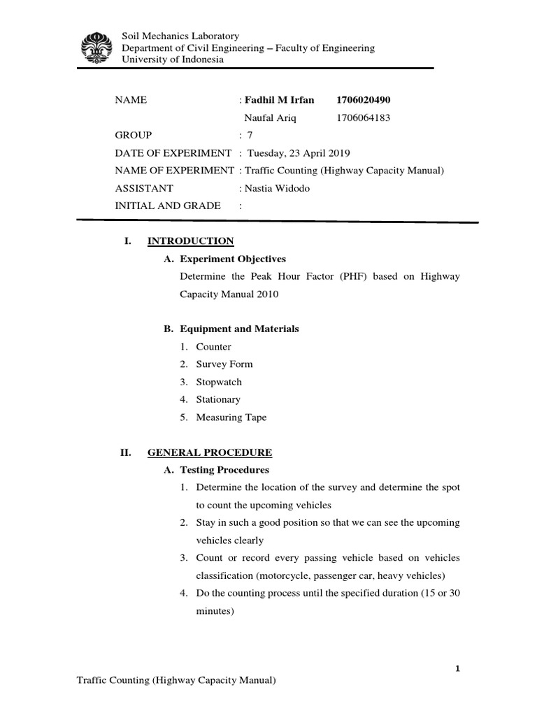 Traffic Counting Lab Report | PDF | Traffic | Road
