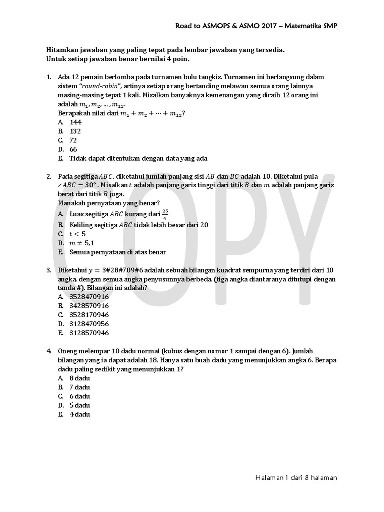Contoh Soal Asmops SMP 2017 | PDF