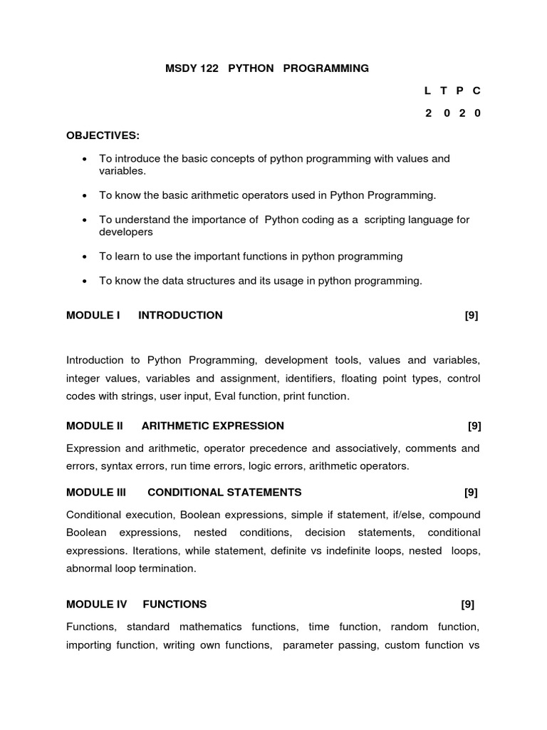 Python Programming Pdf Subroutine Control Flow