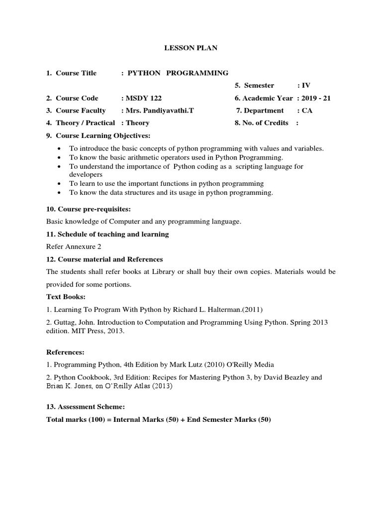 Lesson Plan - Python | PDF | Subroutine | Control Flow