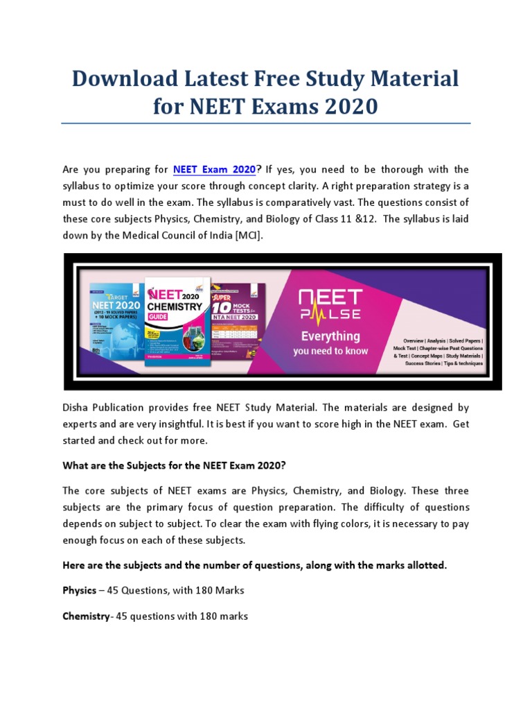 Free NEET 2020 Study Material Download | PDF | Learning | Cognition