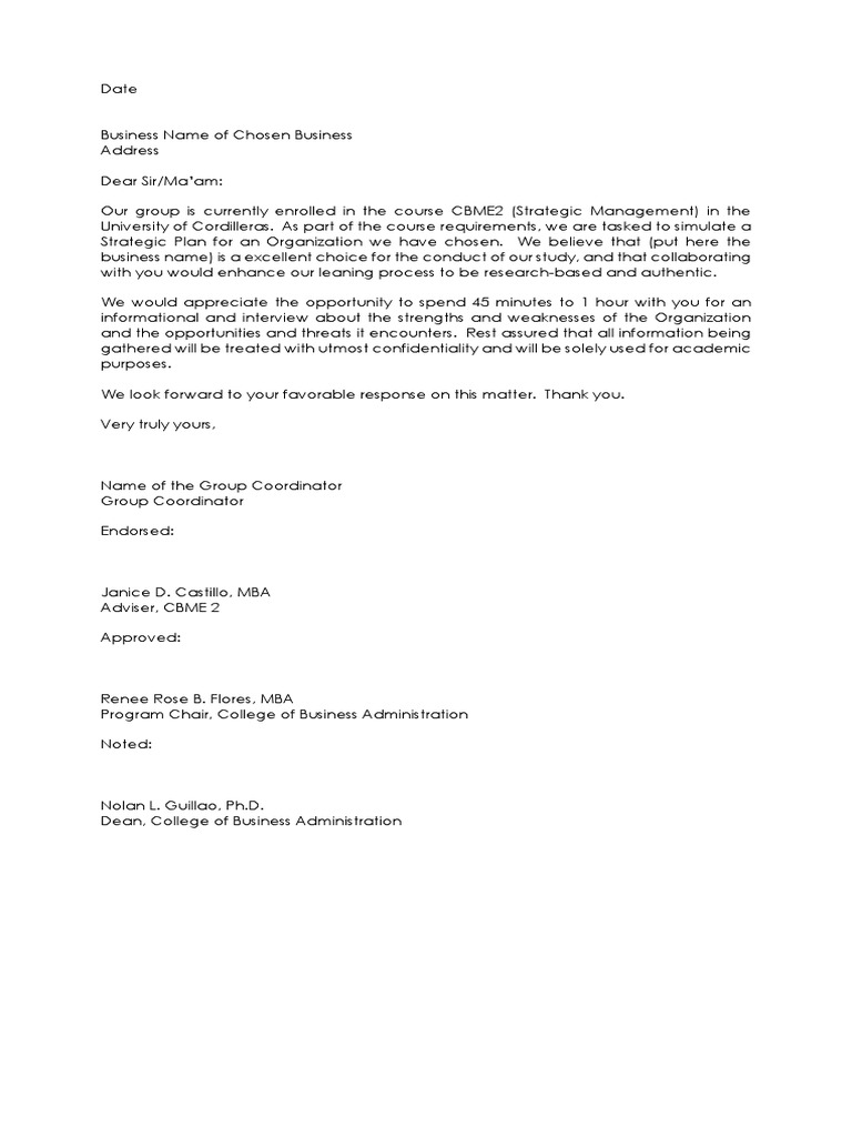 Letter To Conduct Interview | PDF