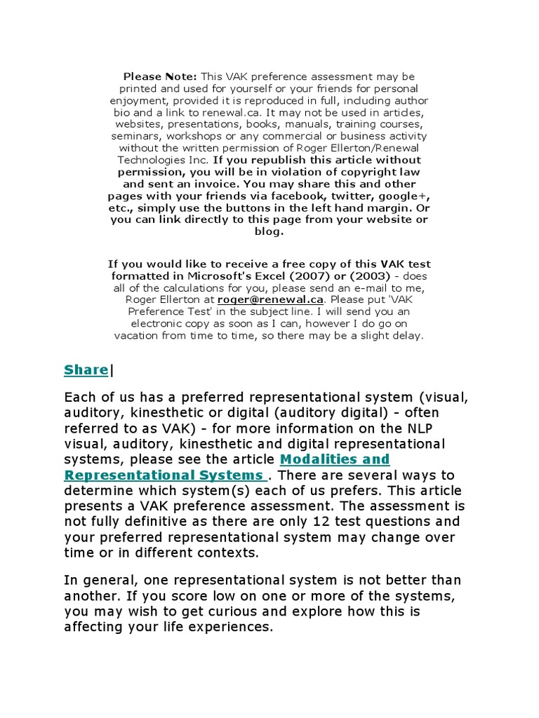 Preferred Representational System Test 3 | PDF | Senses | Body Language