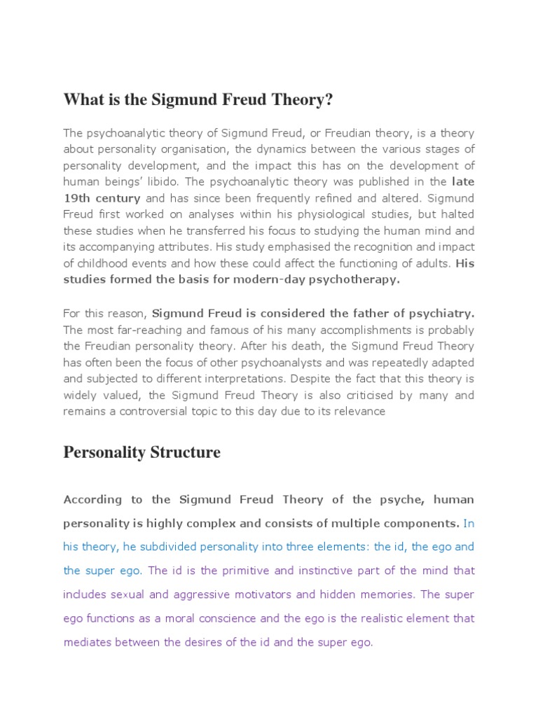What Is The Sigmund Freud Theory | PDF | Id | Personality Psychology