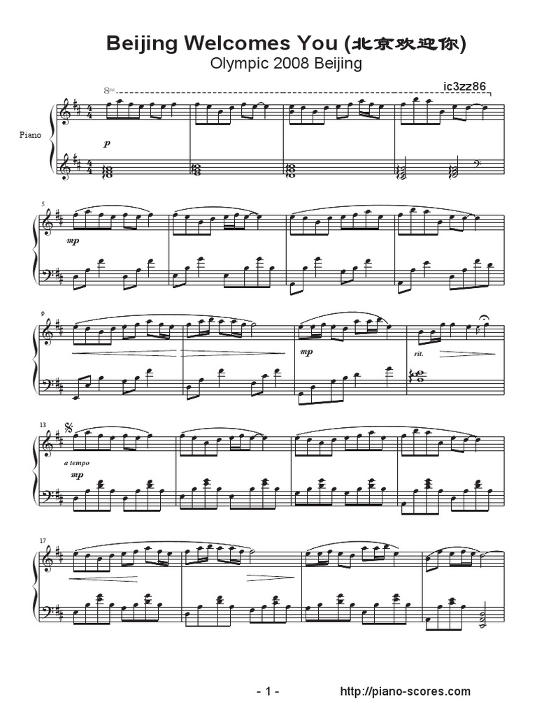Beijing Welcomes You - Piano Sheet Music PDF | PDF