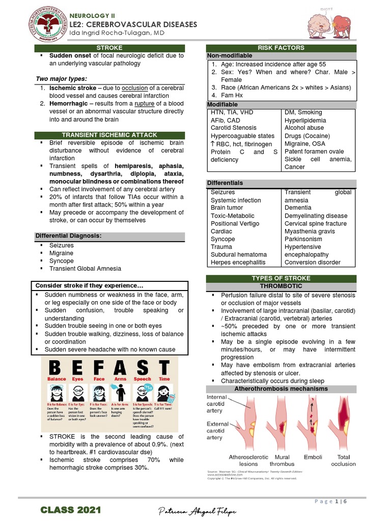 Cerebrovascular Diseases Dr. Tulagan | PDF | Stroke | Ischemia