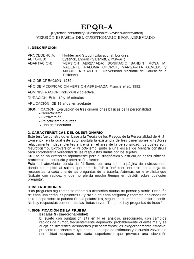 Epq-R-Abreviado-Manual (Arrastrado) | PDF | Psicología clínica ...