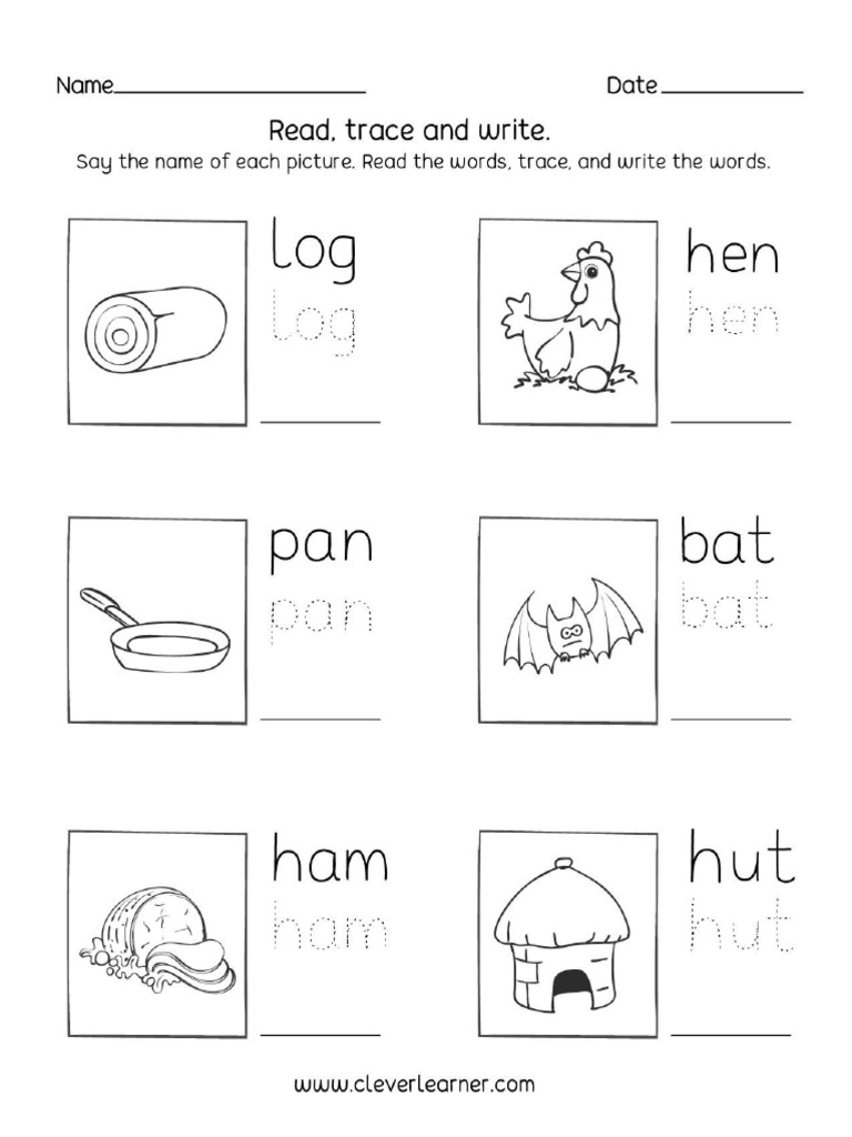 Three Letter Words Tracing Preschool Activity Worksheets 2 PDF | PDF
