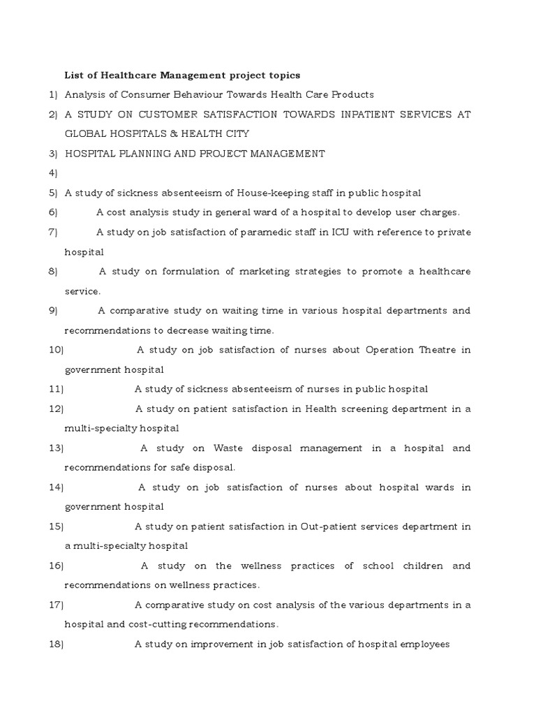 List of Healthcare Management Project Topics | PDF | Hospital | Patient