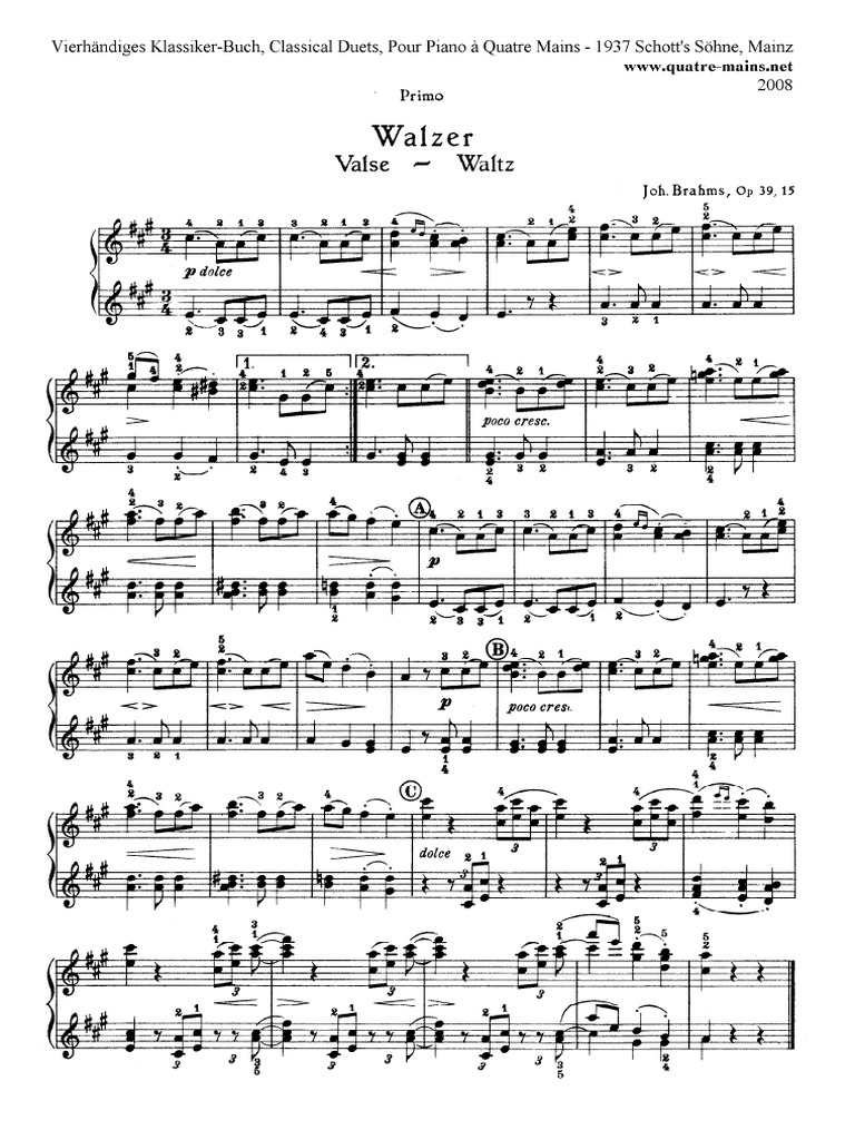 Brahms - Waltz Opus 39 No 15 - Primo | PDF