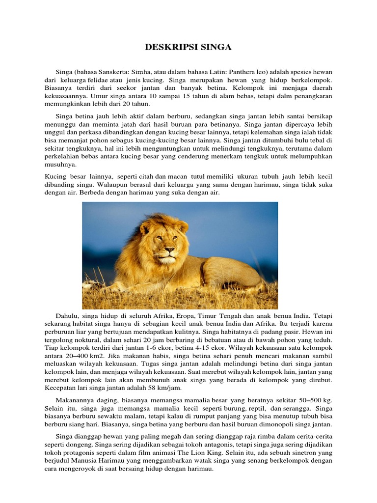 Deskripsi Singa | PDF